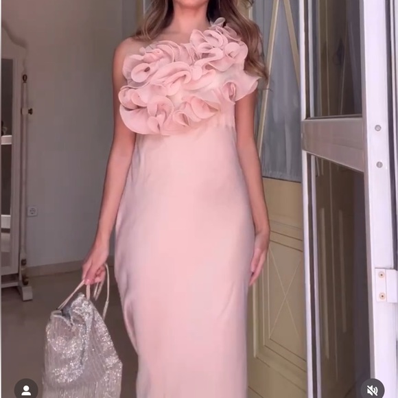 Zara | Dresses | Zara Pink Ruffled Satin Effect Dress | Poshmark